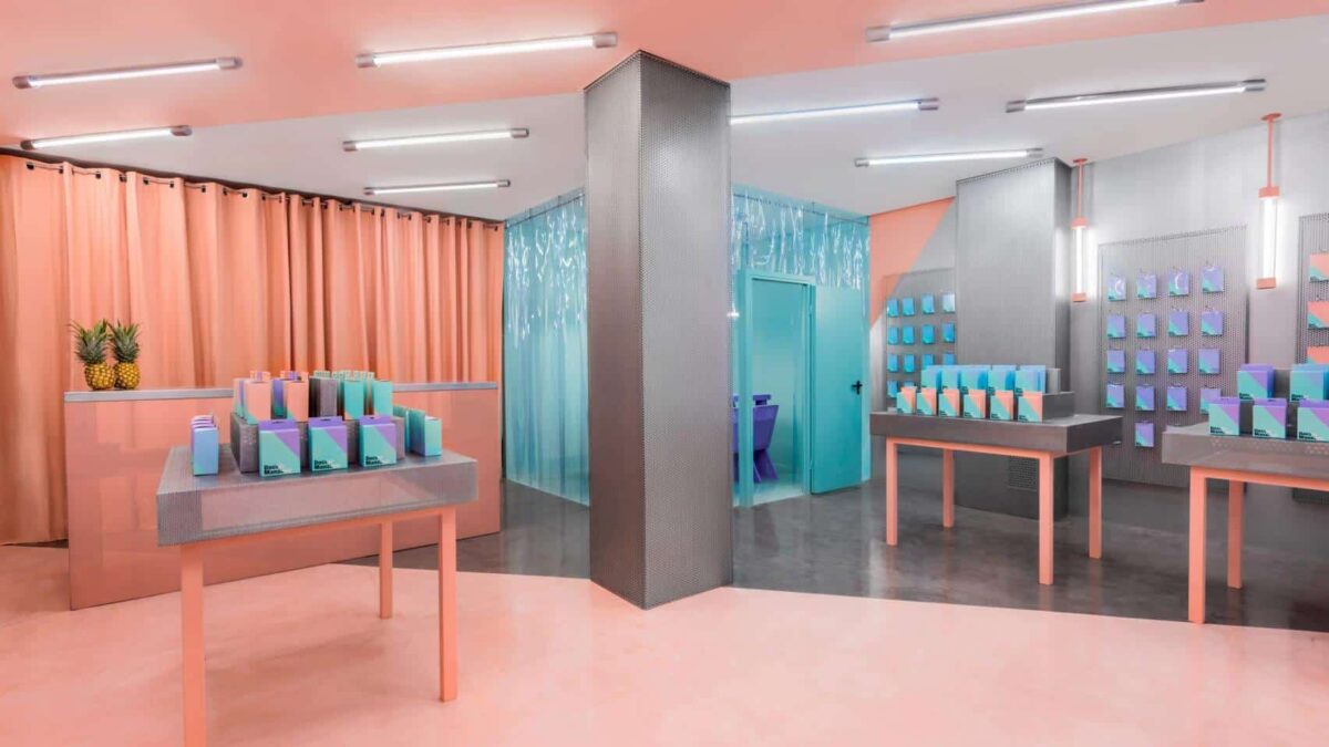 Color Clashing And Sharp Angled Interior Of Phone-Repair Store In ...